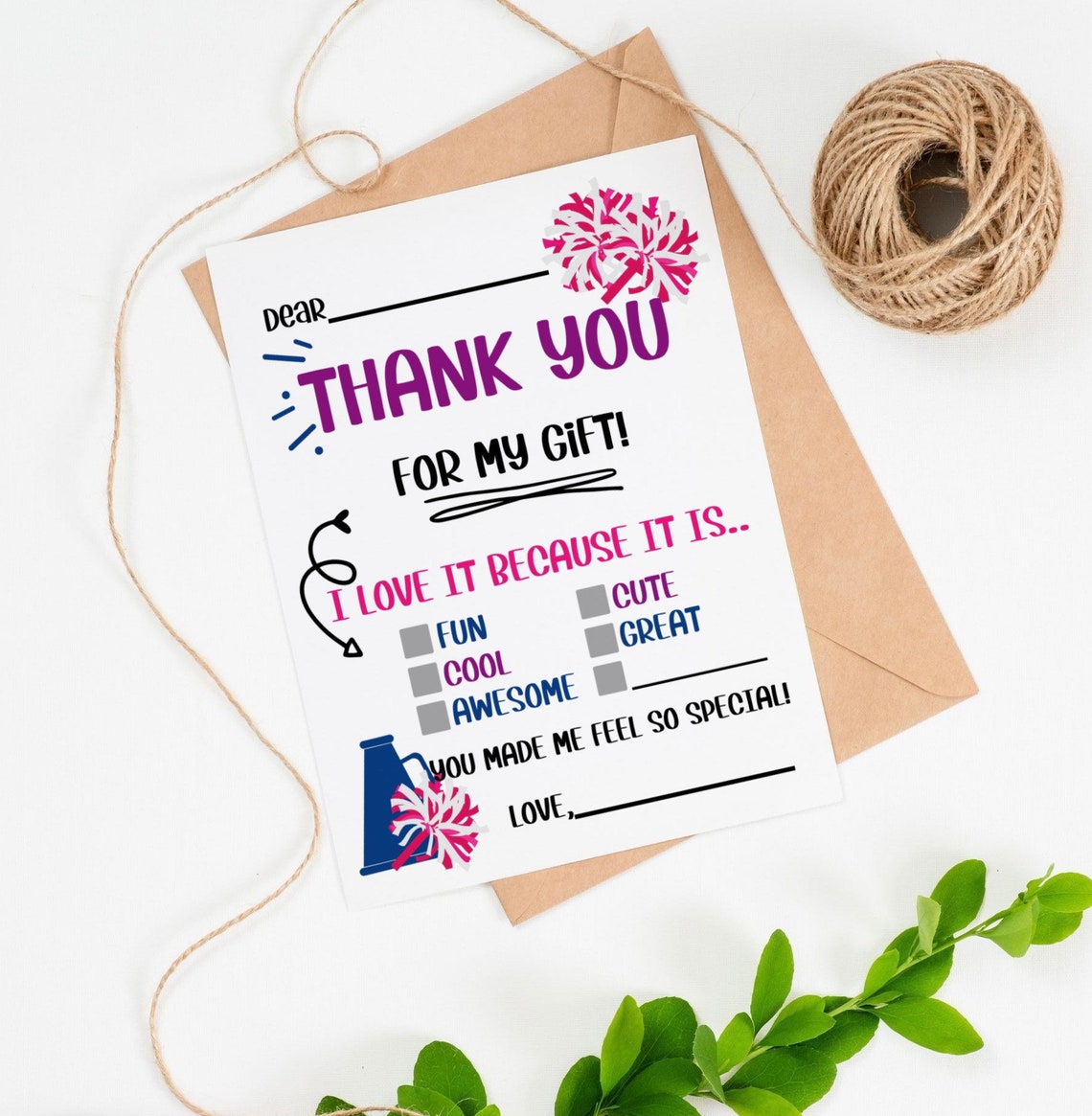 Cheerleader PRINTABLE Kids Thank You Cards for Toddler | Etsy