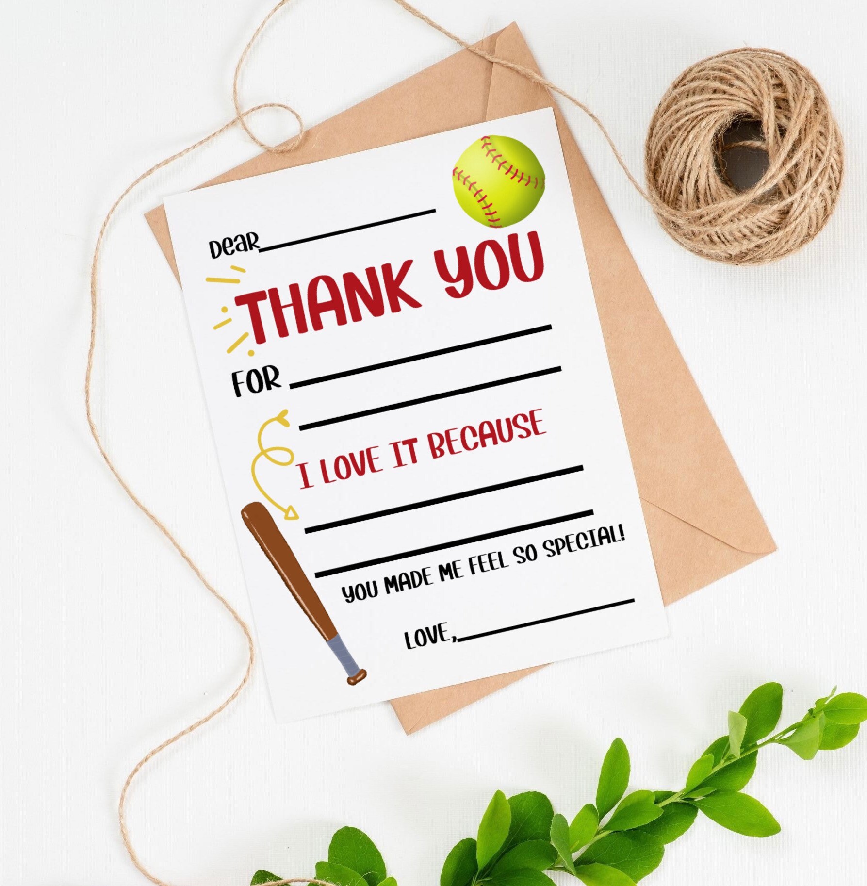 Softball PRINTABLE Kids Thank You Cards for Toddler Birthday - Etsy