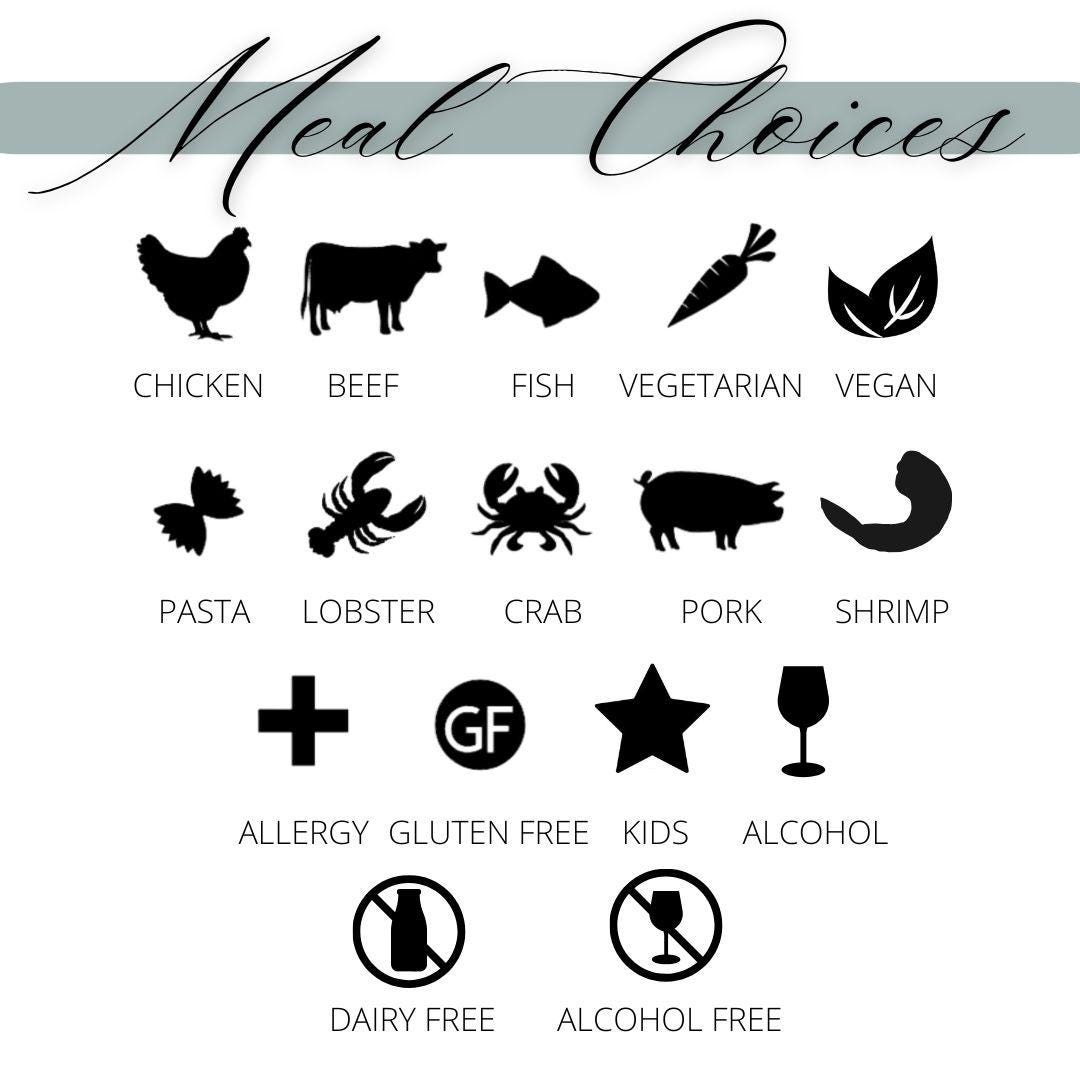 Place Card Meal Choice Stickers (set of 10) for Wedding Food Stickers ...