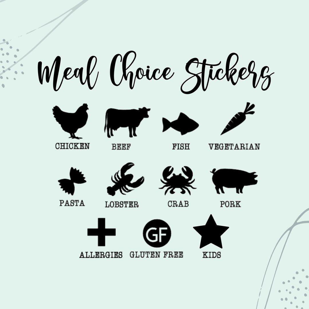 Menu Choice Decals set of 10 Escort Card Stickers Special Event Meal ...