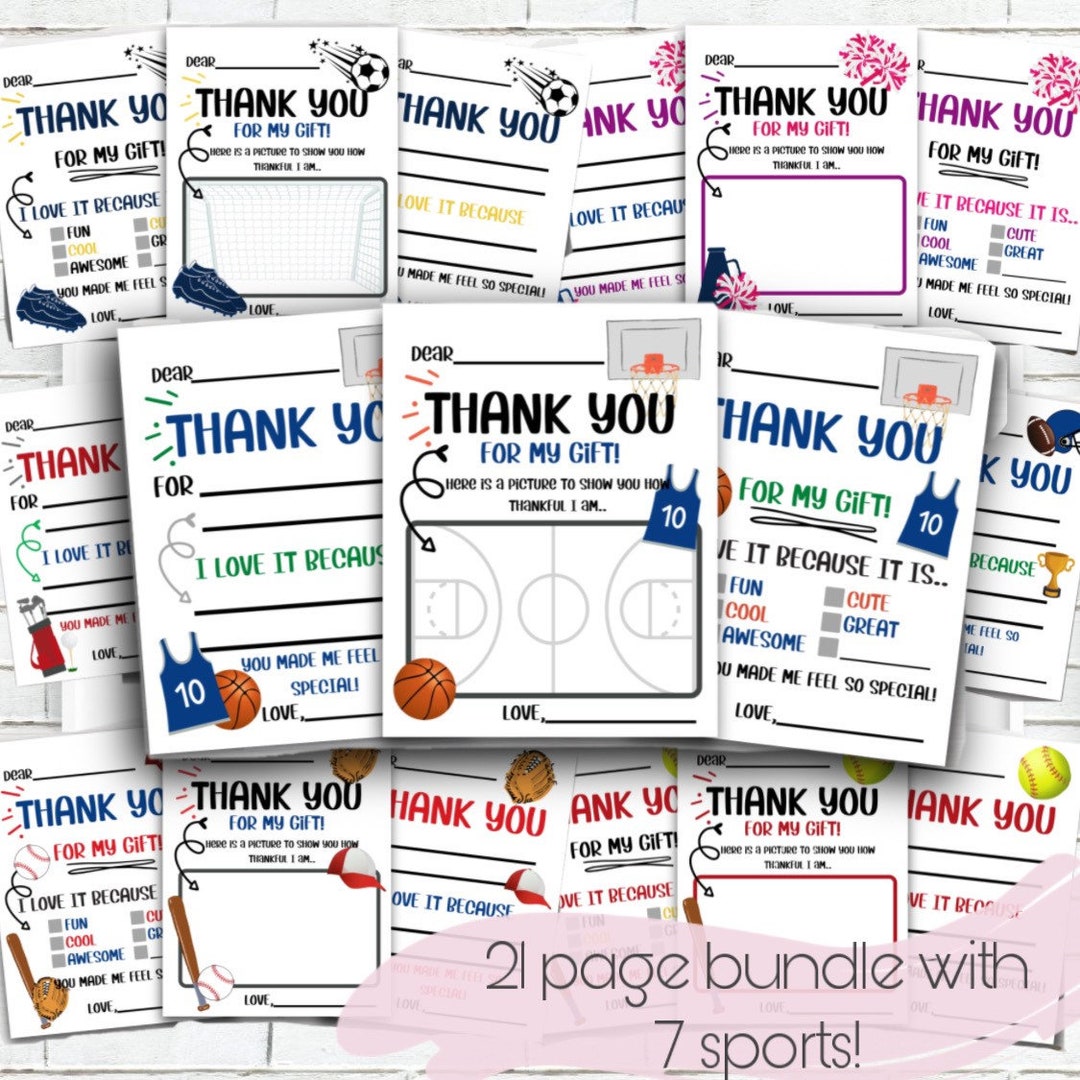 Sports PRINTABLE Bundle Kids Thank You Cards for Toddler Birthday ...