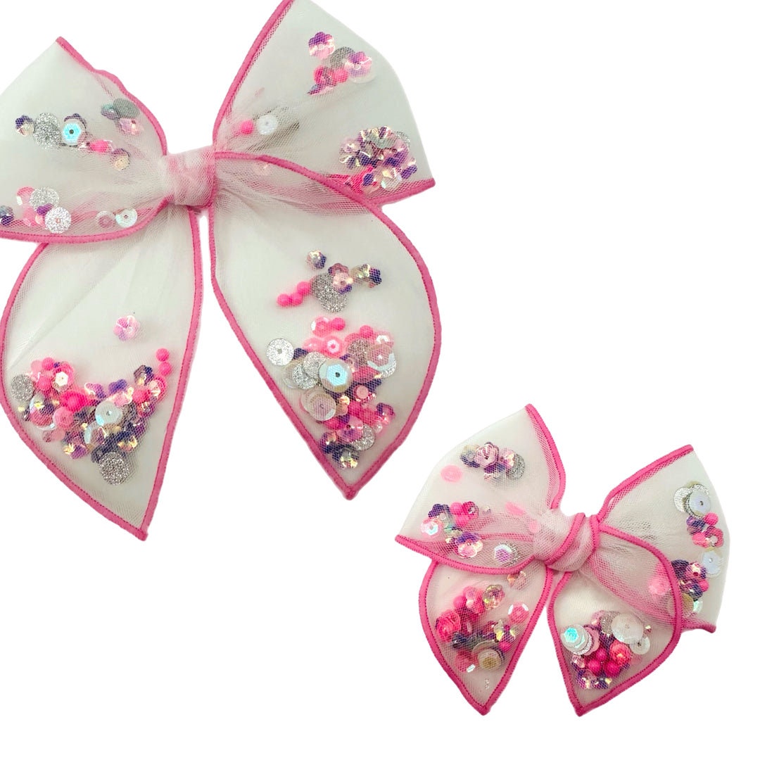 Pink Sequin Hair Bow Shaker Bow Hand Tied Fabric Hair Bow Fable Bow Big ...