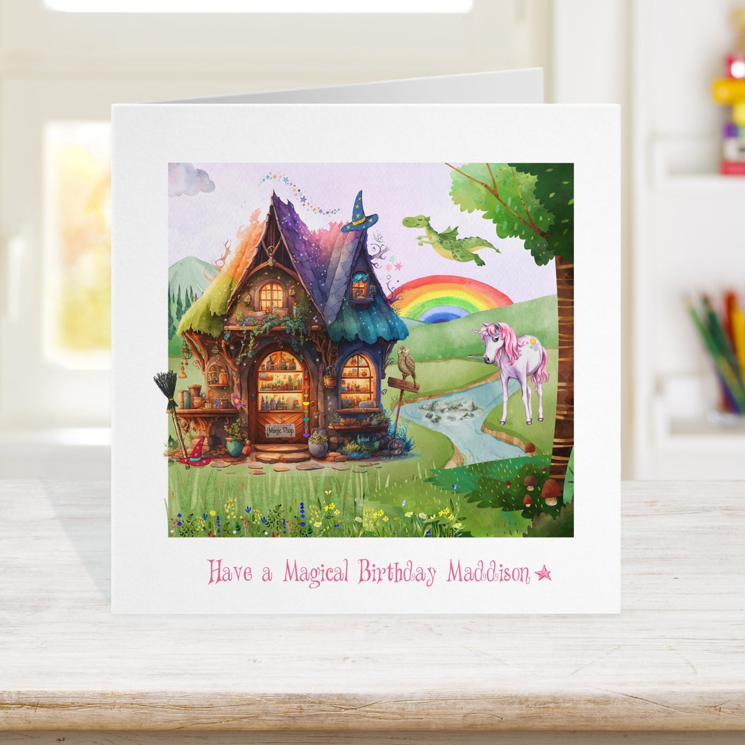 Magic Birthday Card, Fantasy Witch Folklore, Dragons Unicorns Rainbows ...