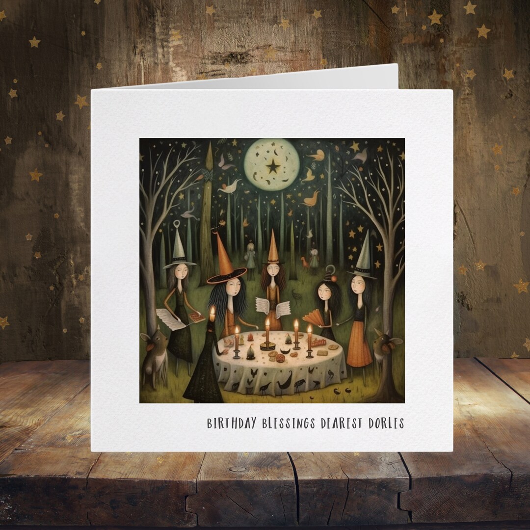 Birthday Card, Folk Wiccan Gothic Halloween Card, Witches Spiritual ...