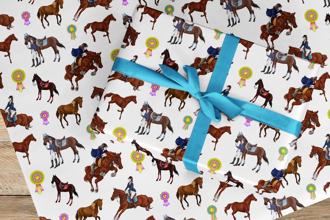 Horse Birthday Wrapping Paper, Show Jumping Gift Wrap Sheet or Roll ...