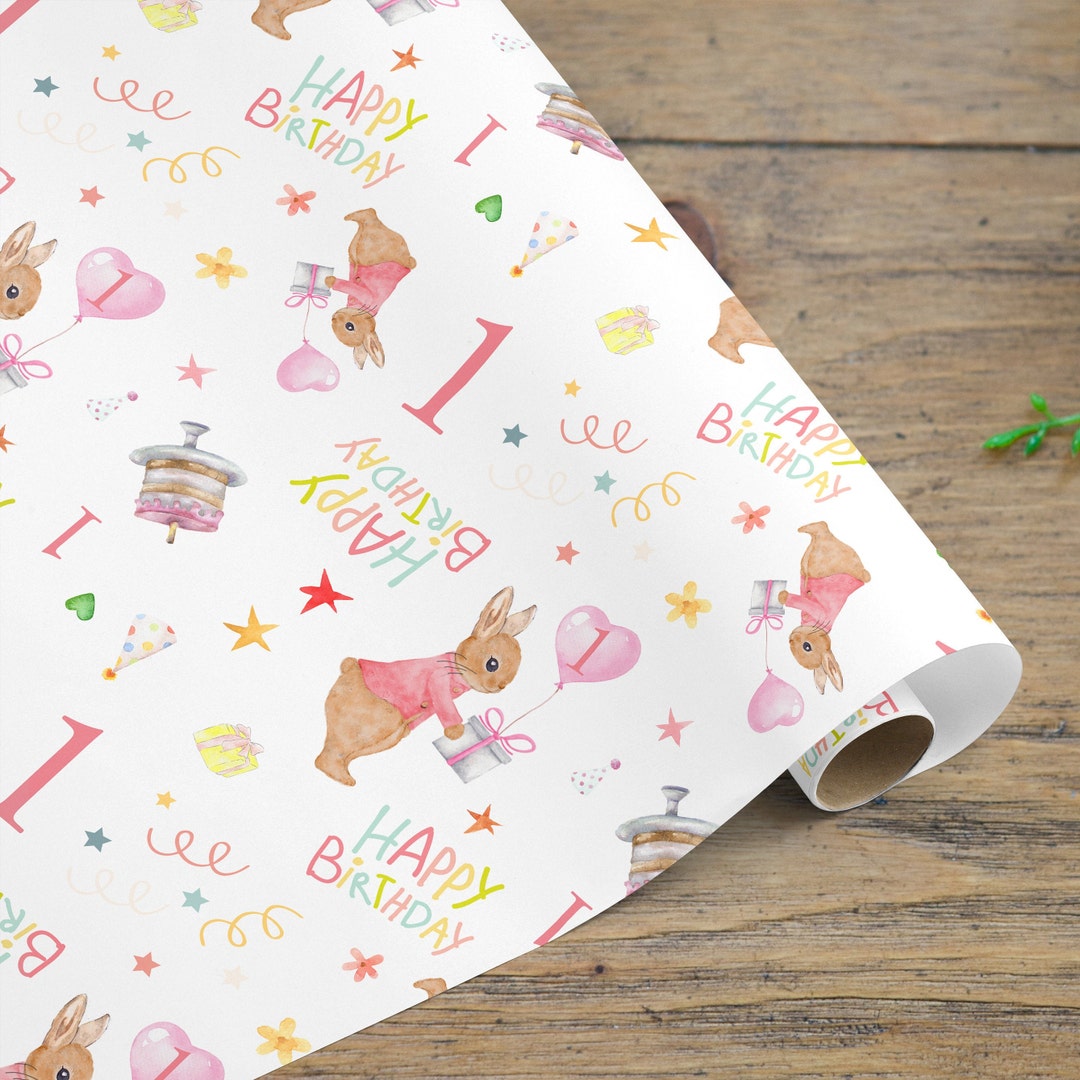 1st Birthday Girl Wrapping Paper Roll: Bunny Theme - Etsy UK