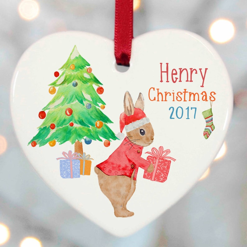 Baby's First Christmas Tree Decoration Rabbit Bauble Girl - Etsy UK