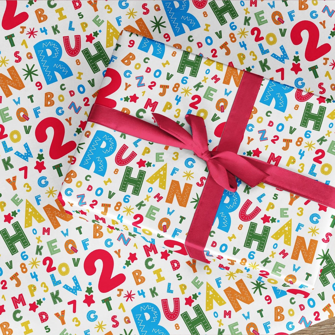 Personalised Alphabet Number Birthday Kids Wrapping Paper, Gender ...
