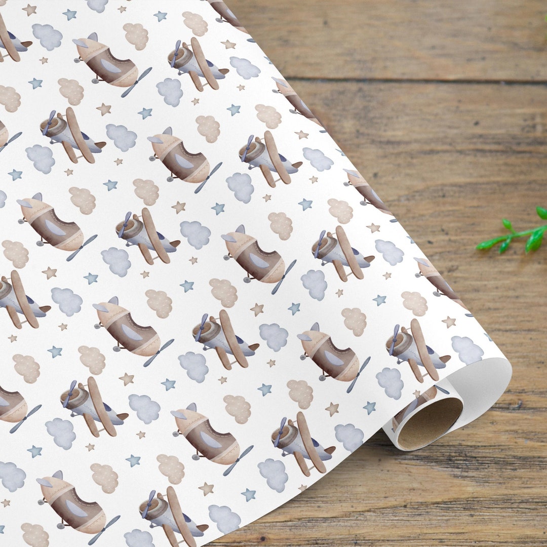 Plane Wrapping Paper, Flying Aeroplane Gift Wrap, Fun Novelty Pilot ...