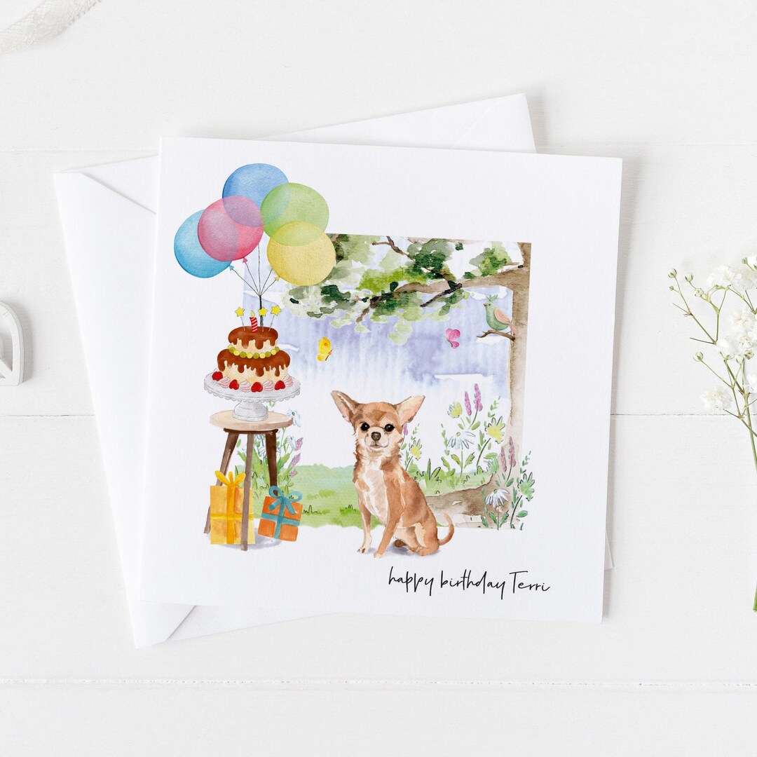 Chihuahua Birthday Card: Watercolor Dog Art, Any Age - Etsy