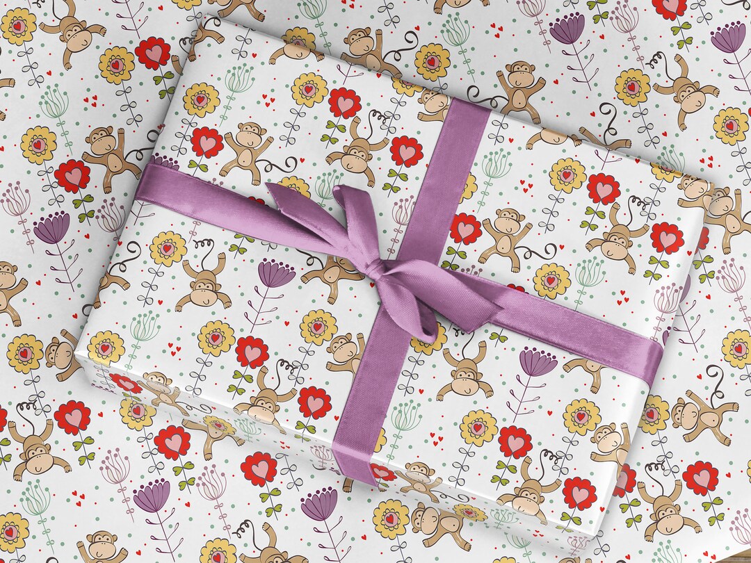 Monkey Wrapping Paper Monkey, Cheeky Monkey Gift Wrap Paper, Cute Boys ...