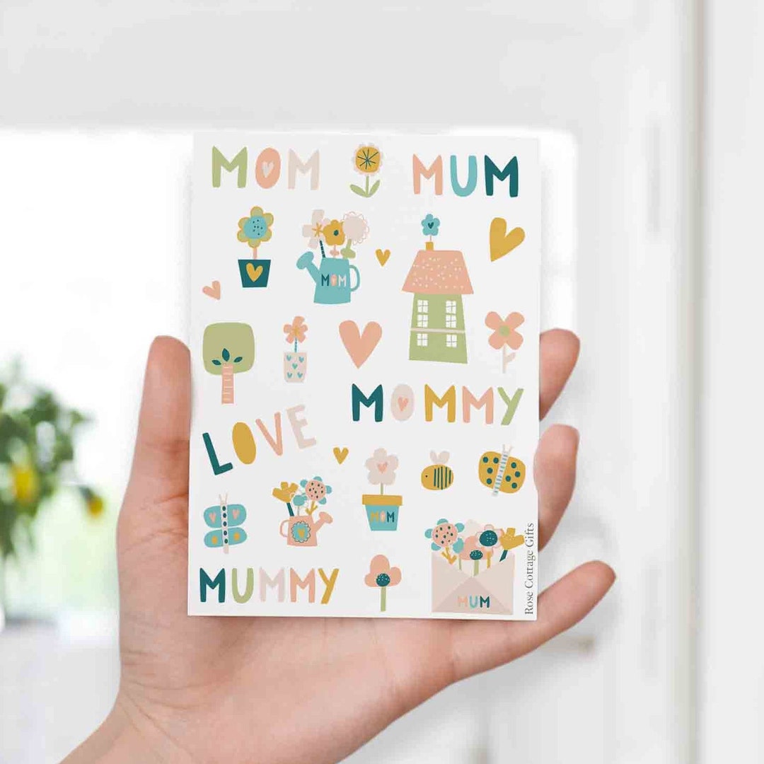 Cute Mom Mum Sticker Sheets X1, Mothers Day Card Stickers With a Pastel ...
