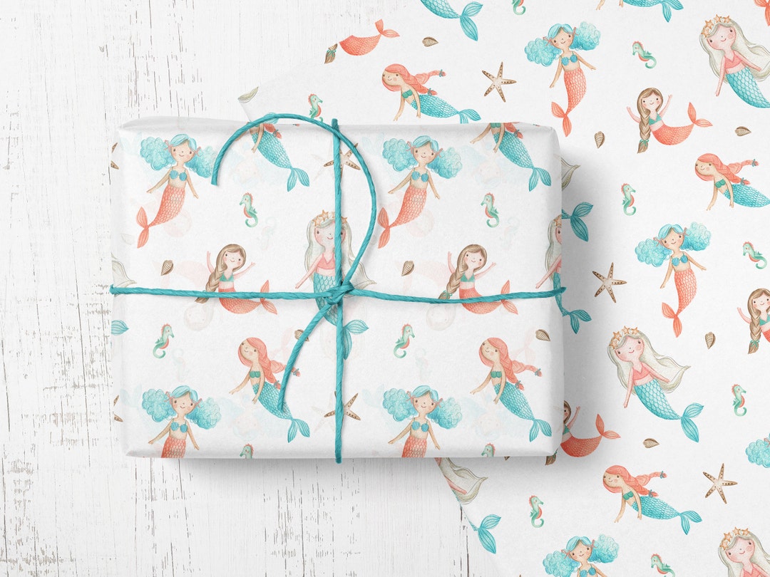 Wrapping Paper Roll, Mermaidcore, Mermaid Cute Kids Birthday Wrap ...