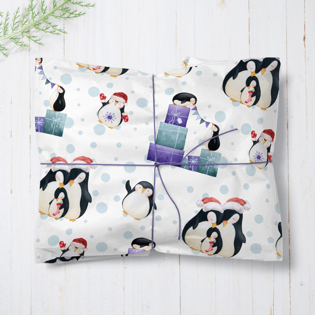 Penguin Christmas Wrapping Paper, Novelty Xmas Gift Wrap - Etsy