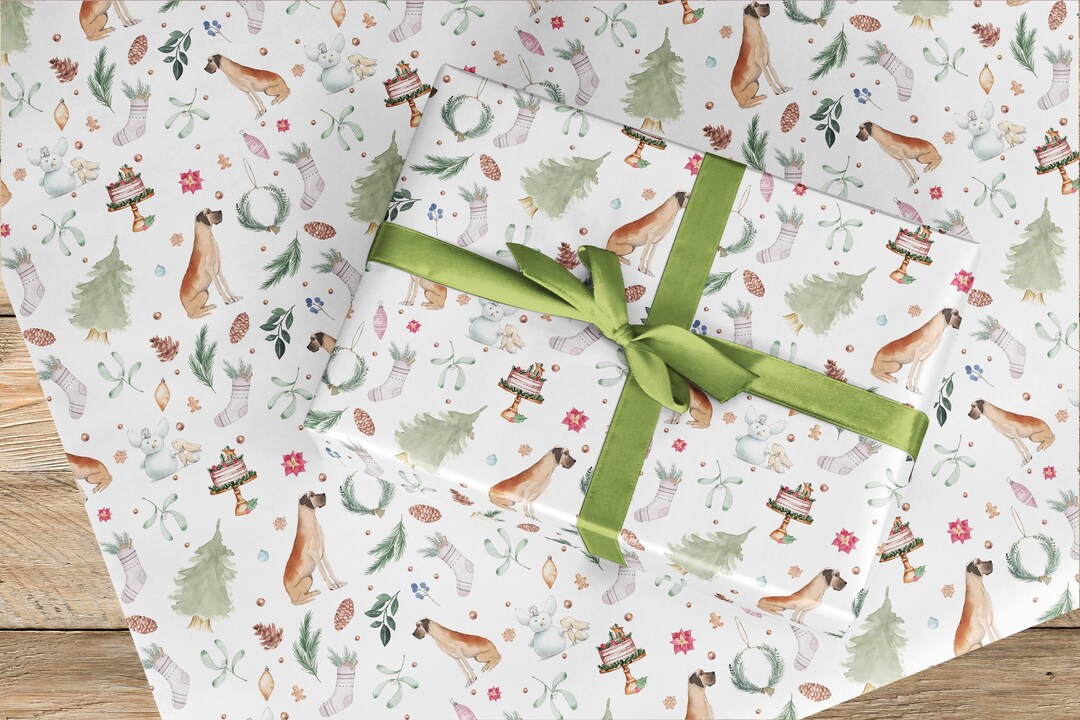 Great Dane Christmas Wrapping Paper Roll, Deutsche Dogge Xmas Gift Wrap ...