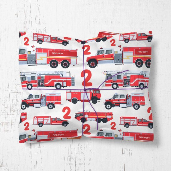 2nd Birthday Wrapping Paper Fire Truck Wrapping Paper Kids | Etsy
