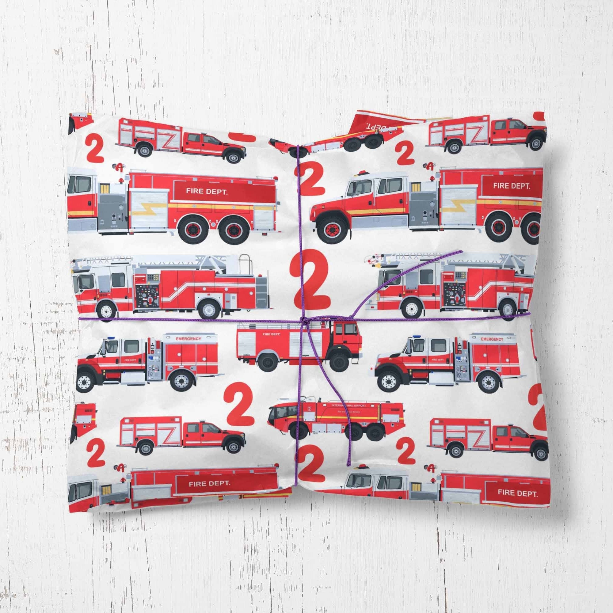 2nd Birthday Wrapping Paper Fire Truck Wrapping Paper Kids - Etsy
