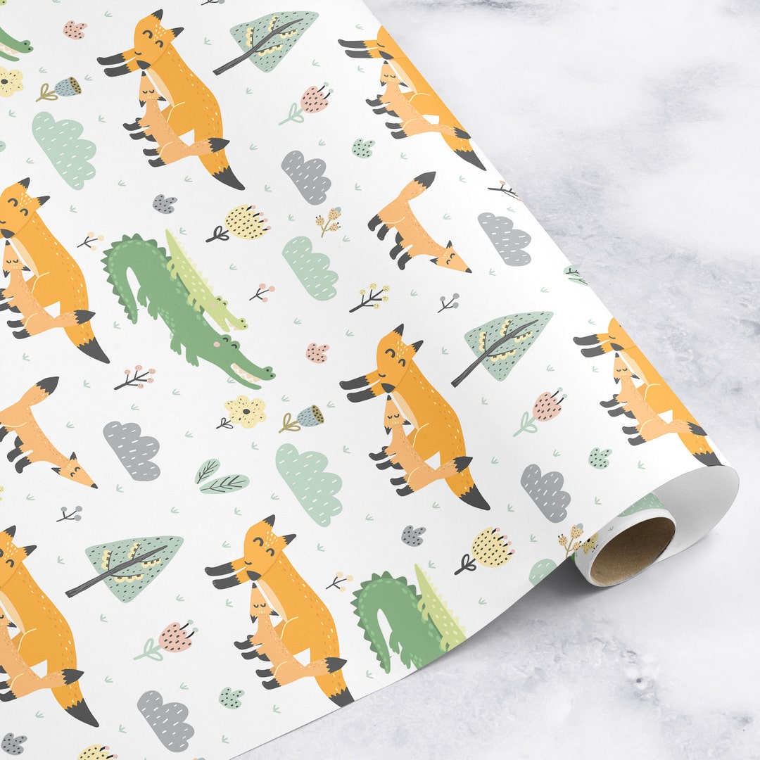 Crocodile & Fox Wrapping Paper Roll: Children's Gift Wrap - Etsy