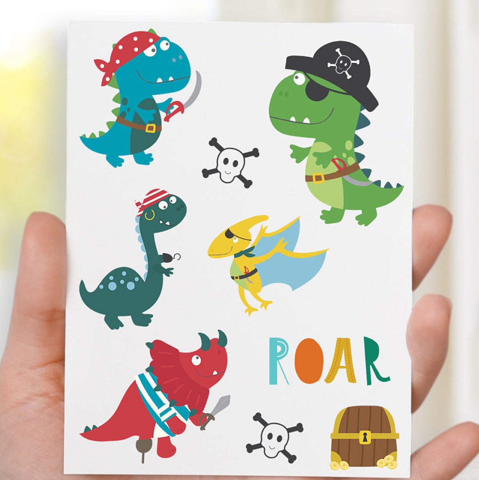 Cool Dude Dinosaur Pirate Sticker Sheets Stocking Filler | Etsy