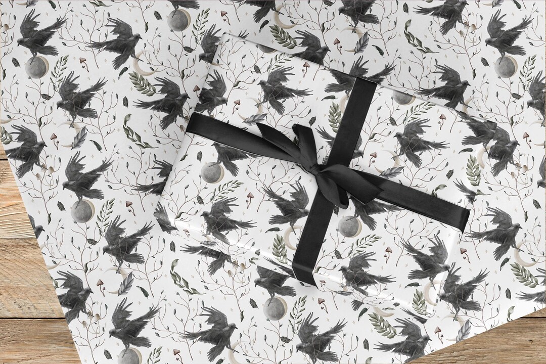 Wiccan Wrapping Paper, Black Raven Crow Gift Wrap, Witchcraft Magical ...