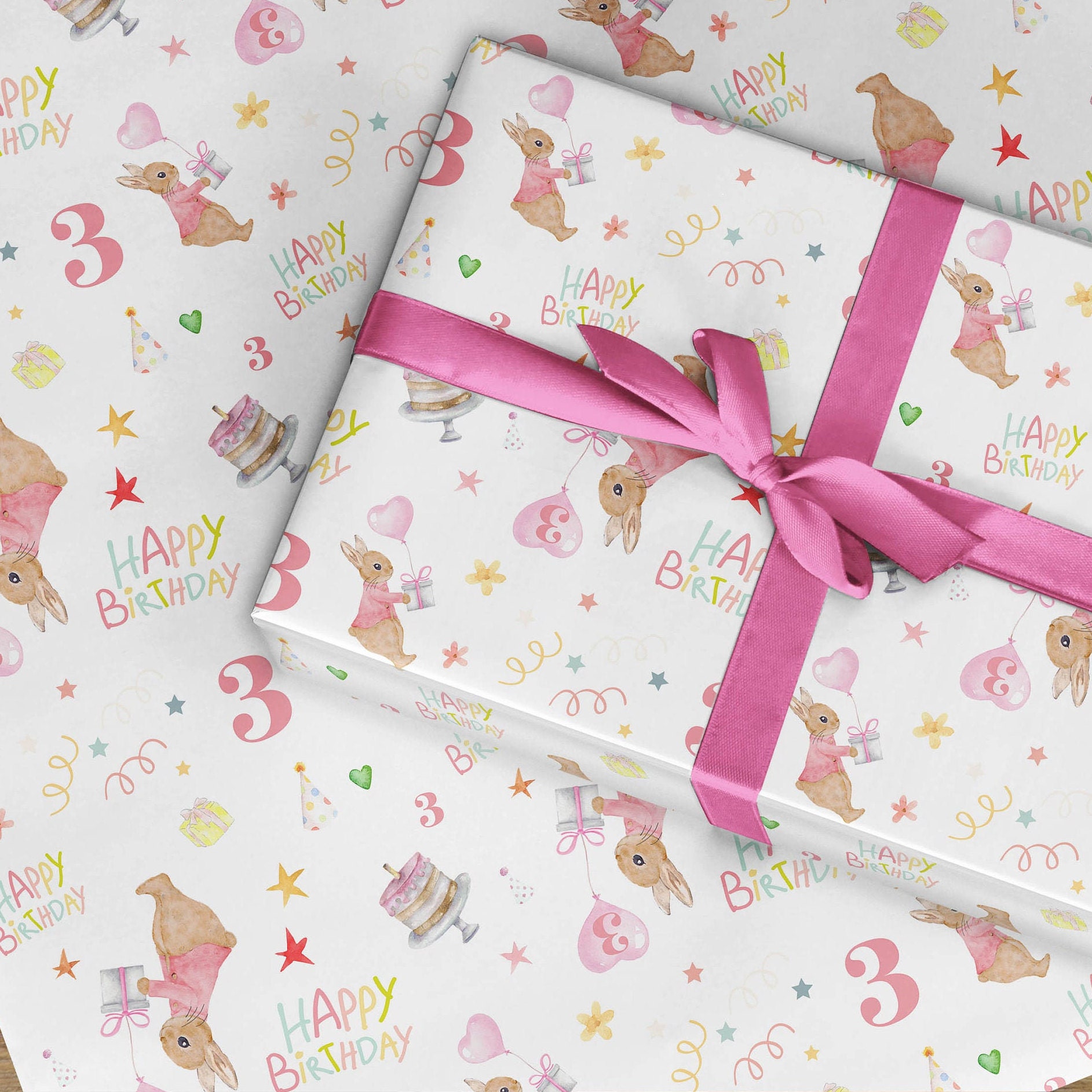 First Birthday Girl Wrapping paper Rabbit design 1st | Etsy