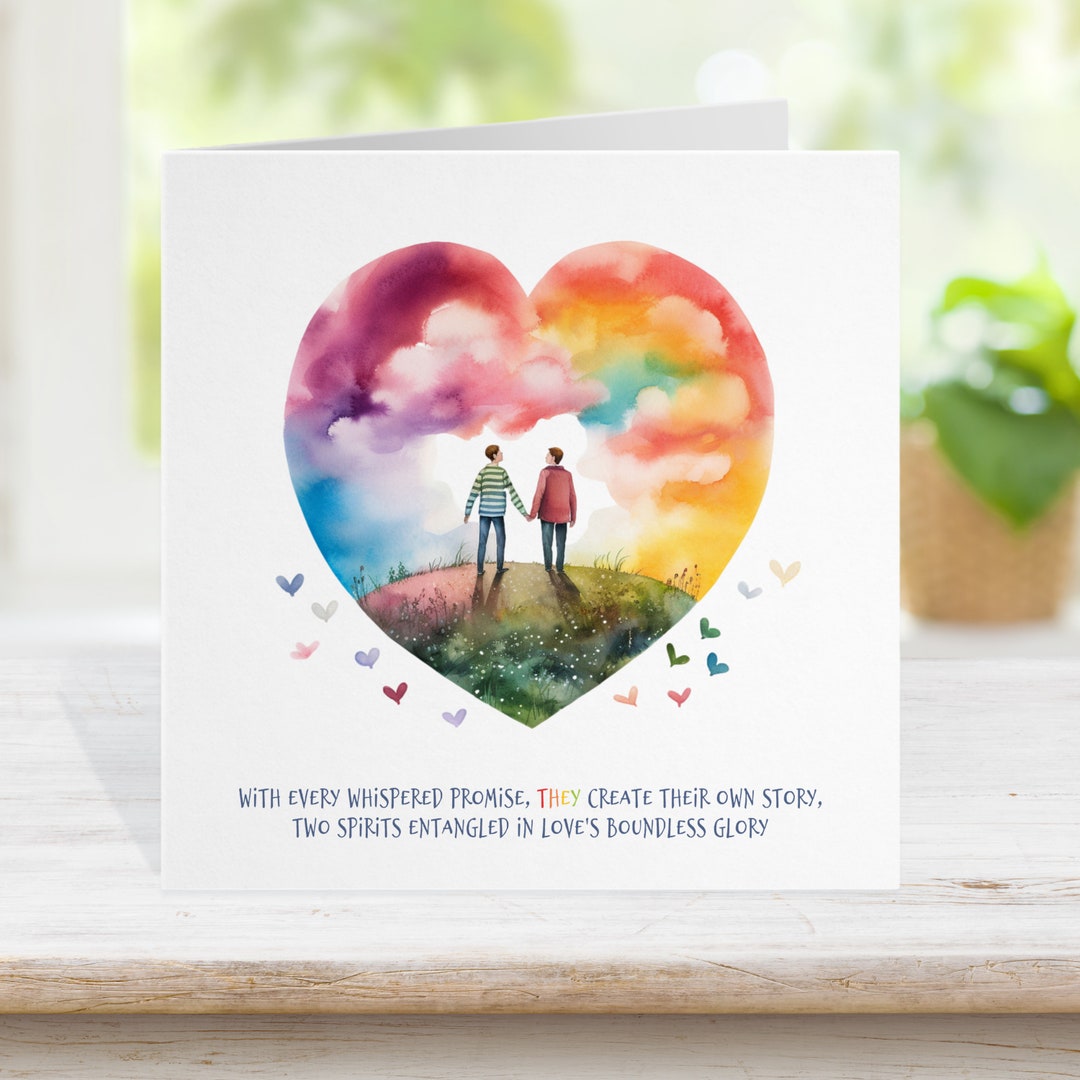 Gay Valentine's Day Card: Watercolor Heart, Two Men (15cm Square) - Etsy