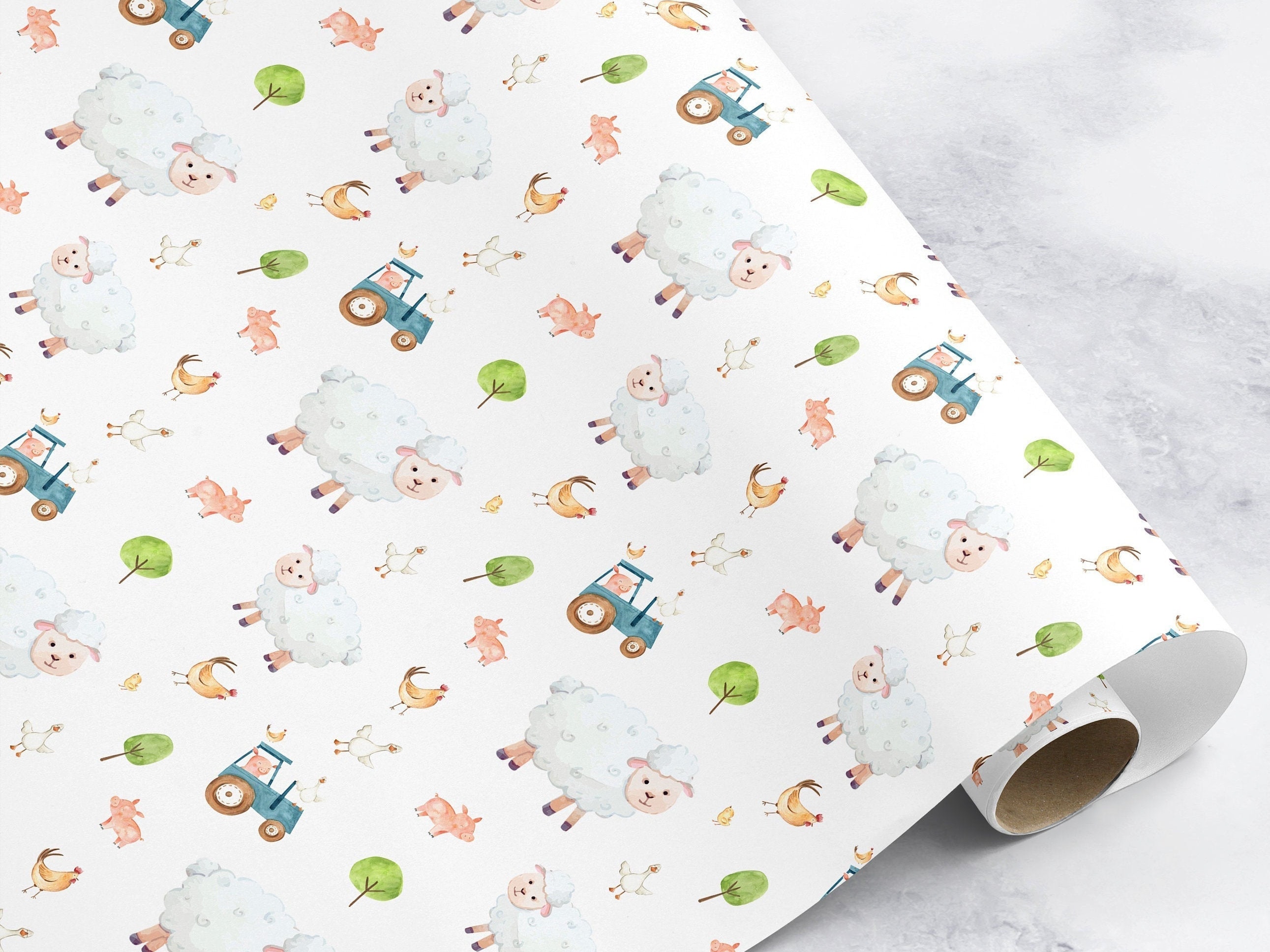 Wrapping Paper Roll Sheep Tractor Farm Paper - Etsy