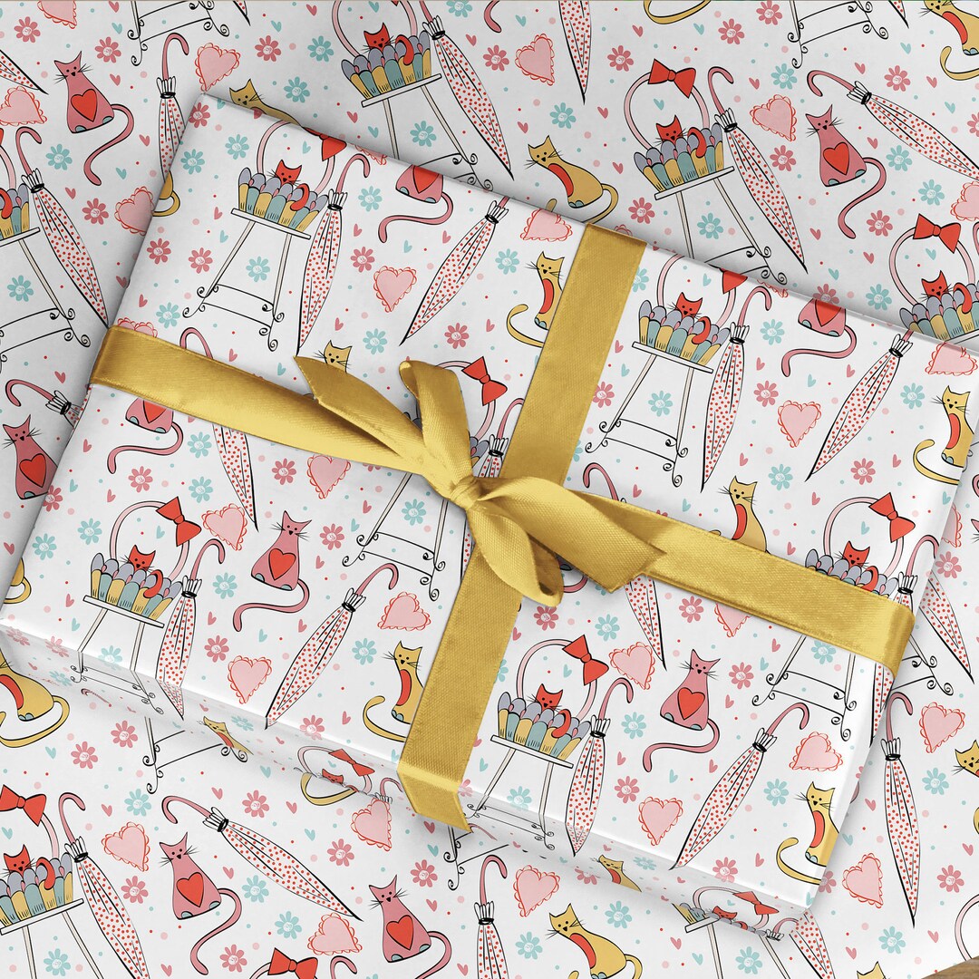 Retro Cats Wrapping Paper, Cat Gift Wrap Paper, Fun Cat Paper ...