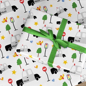 Police Wrapping Paper Roll, Cute Birthday Paper, 999 Rescue Emergency ...