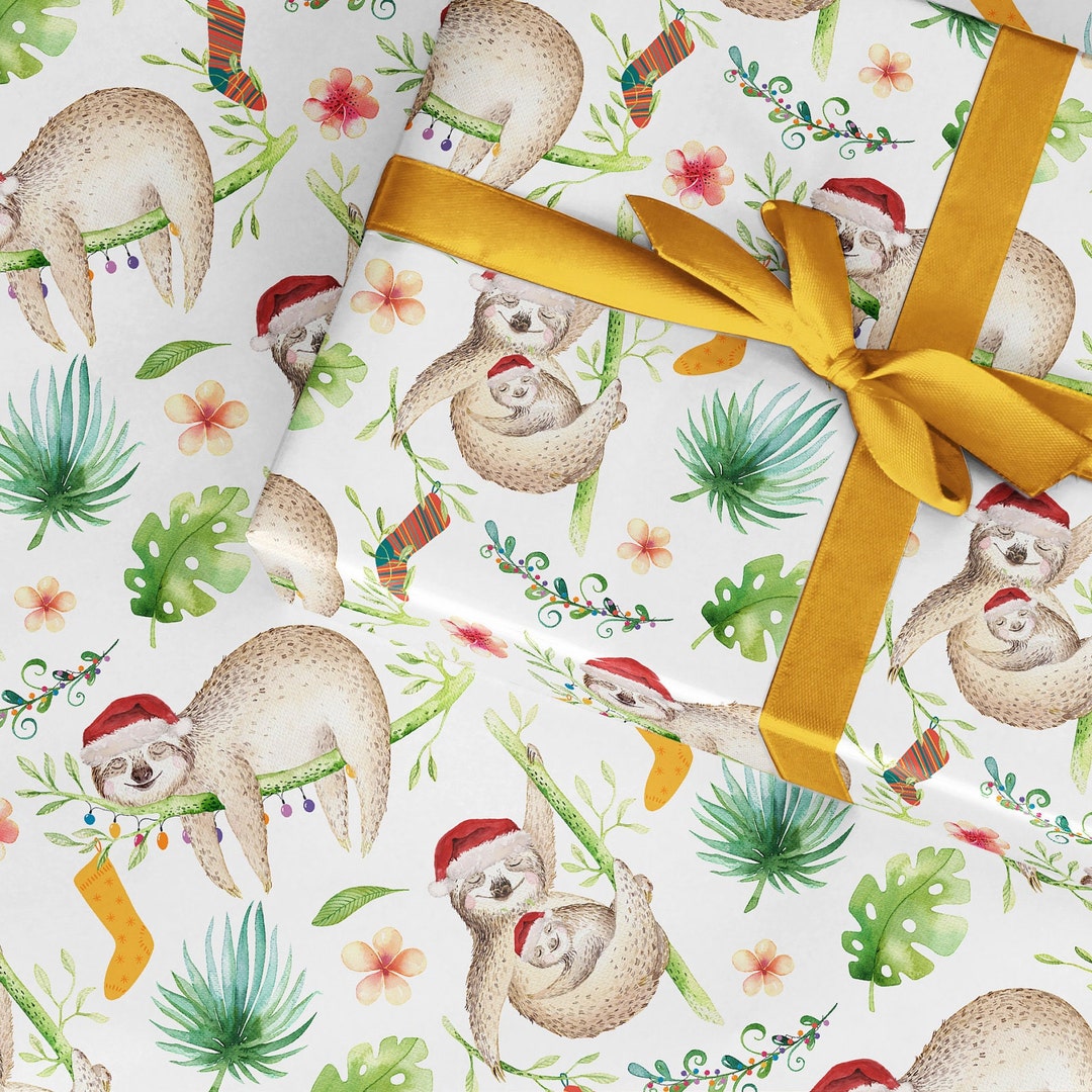 Sloth Christmas Wrapping Paper, Fun Christmas Gift Wrap, Xmas Gift Wrap ...
