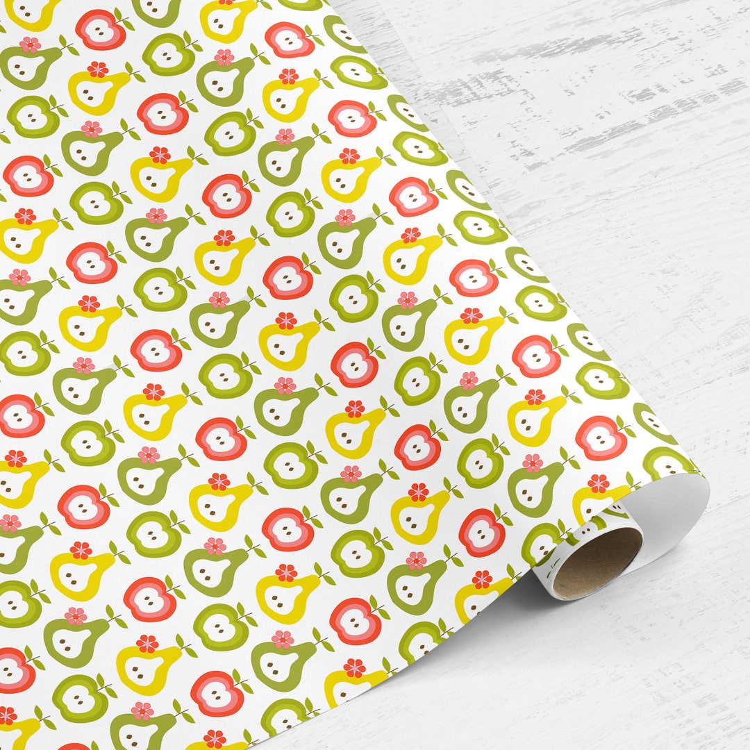 Apple Pear Wrapping Paper Roll, Retro Gift Wrap, Fun Colourful Paper ...