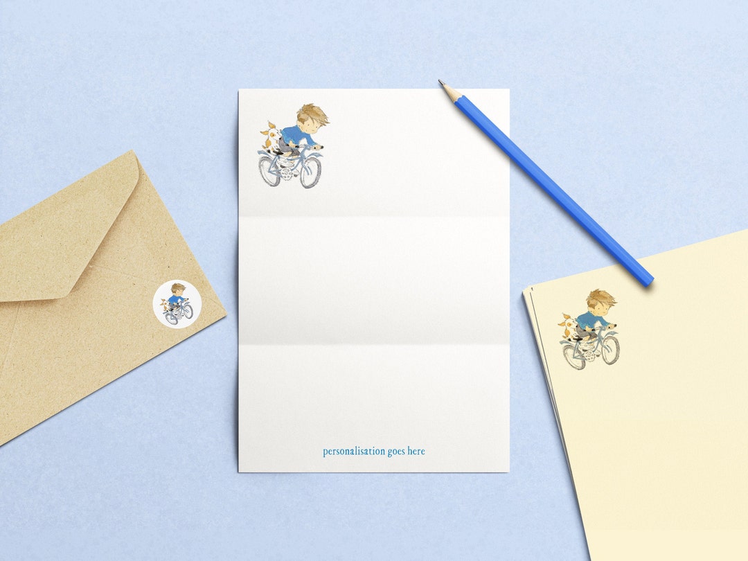 10x Blue Boy on a Bike Writing Set With Stickers & Envelopes, Writing ...