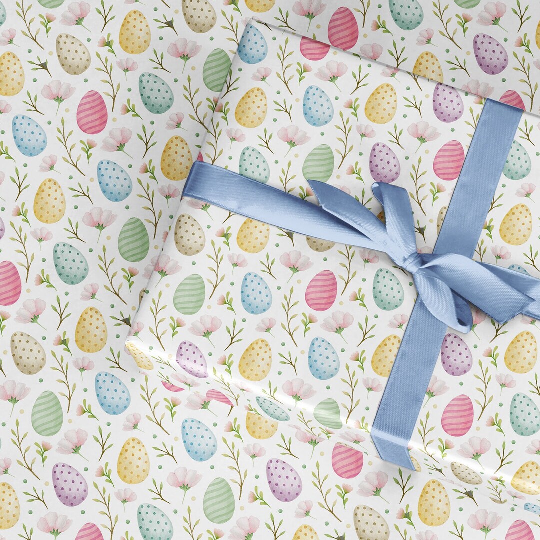 Pastel Easter Egg Wrapping Paper: Floral Gift Wrap Roll - Etsy UK