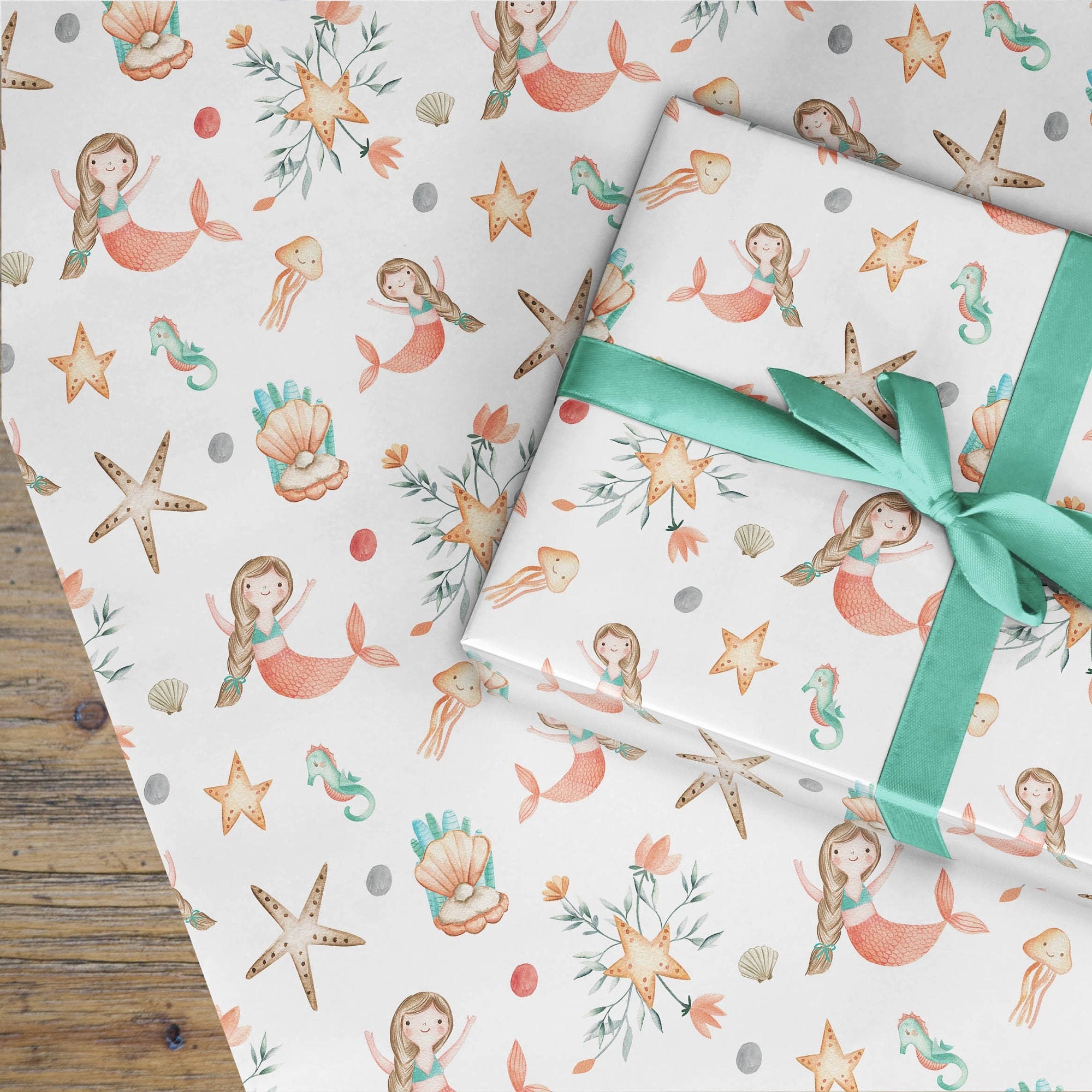 Mermaid Wrapping Paper Under the Sea Childrens Party Wrap - Etsy UK
