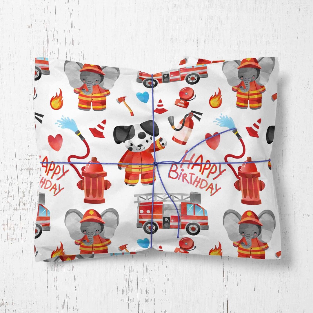 Fire Wrapping Paper, Fire Engine Wrapping Paper, Kids Wrapping Paper ...
