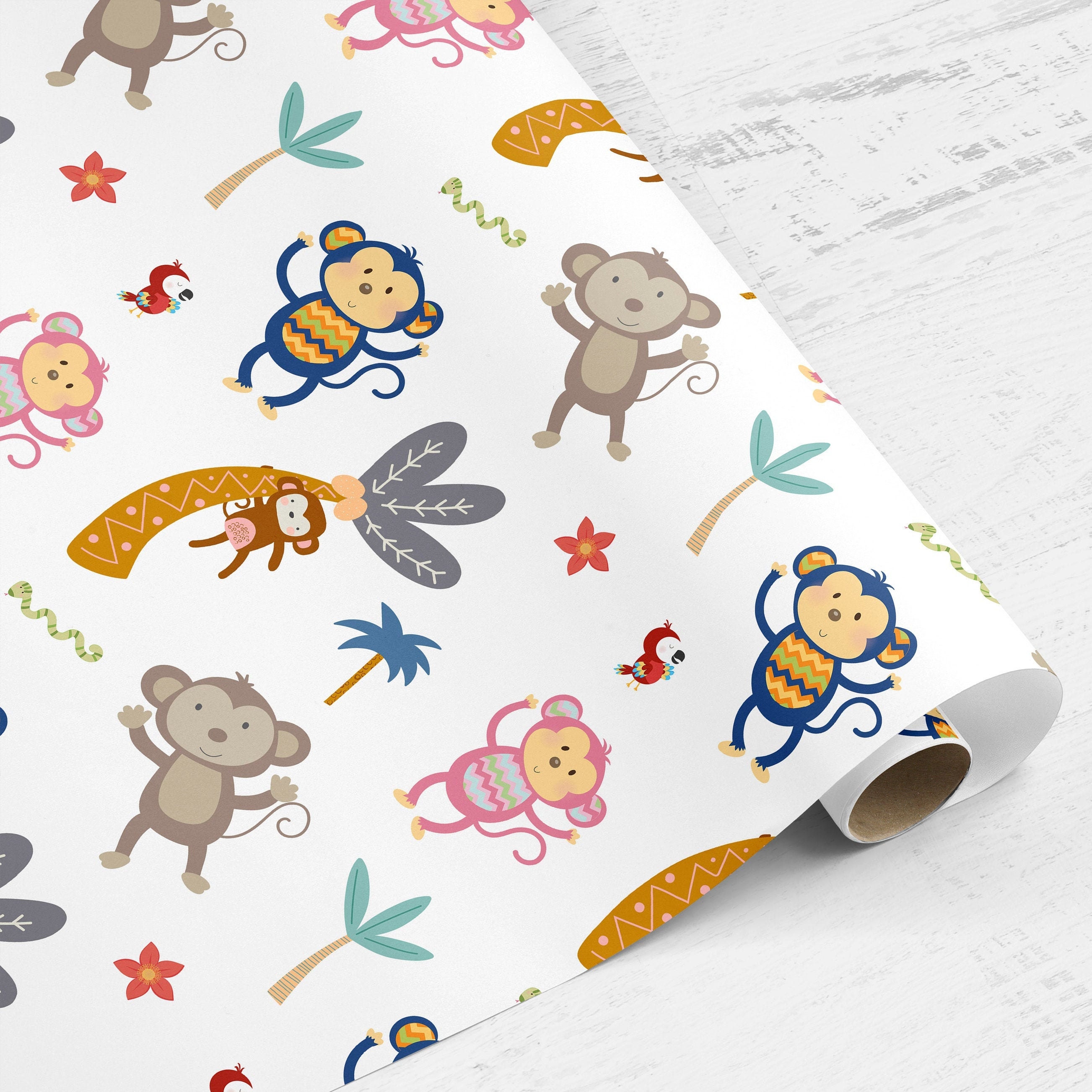 Wrapping Paper Roll Monkey Wrapping Paper Kids Birthday - Etsy