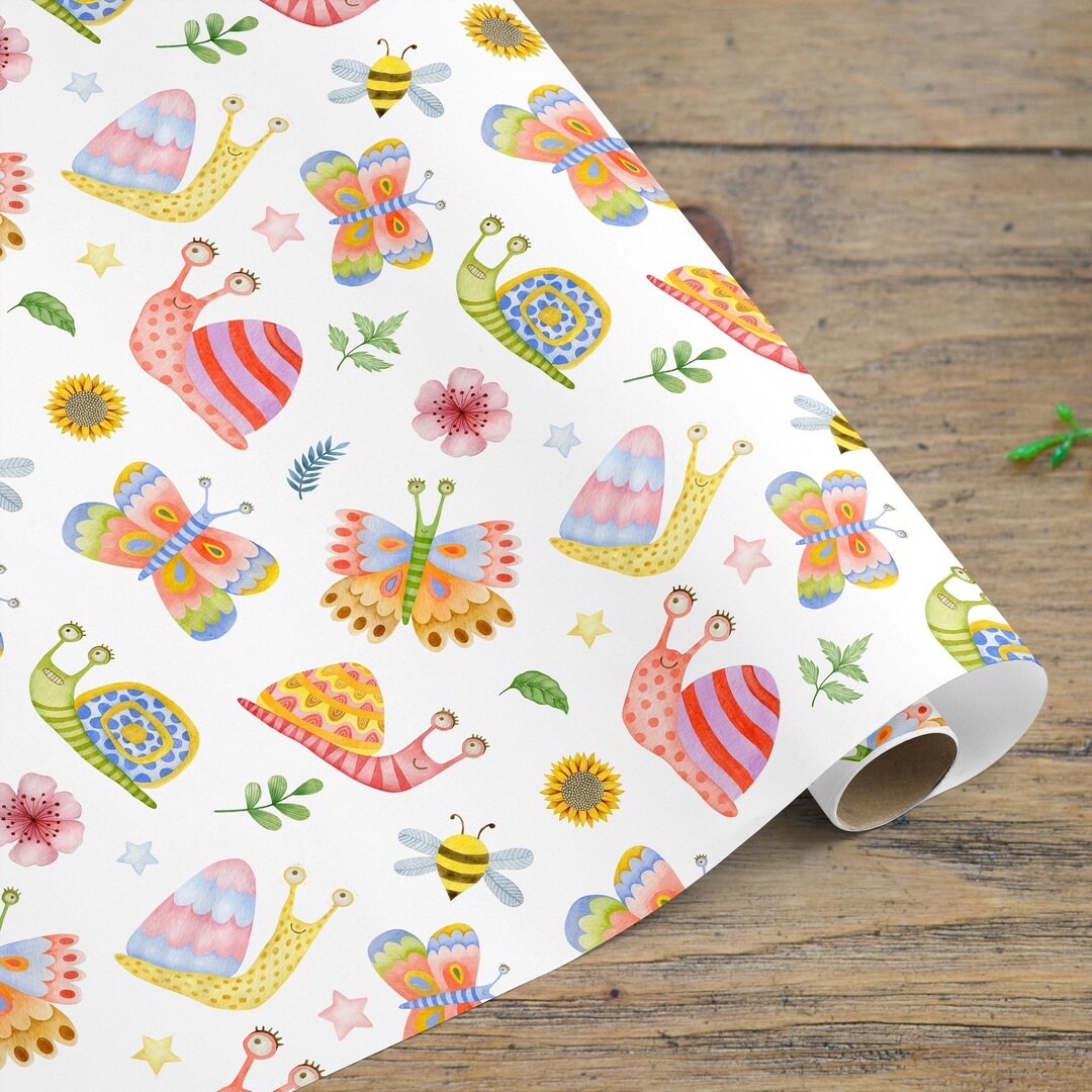 Snail & Butterfly Wrapping Paper Roll: Kids Birthday Gift - Etsy