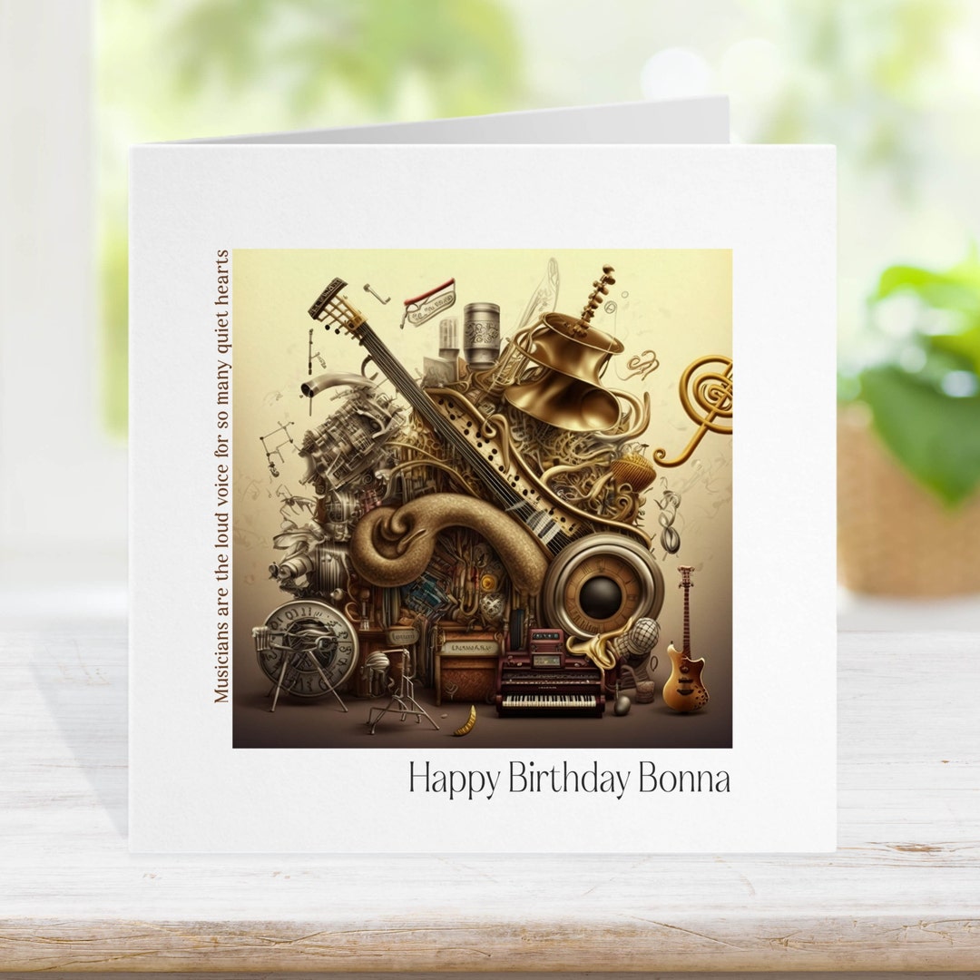 Music Birthday Card, Keyboard Bass, Musical Musician Card, Birthday ...