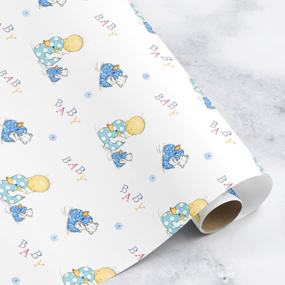 Baby Boys Wrapping Paper, New Boy Gift Wrap Paper, Blue Wrapping Paper ...