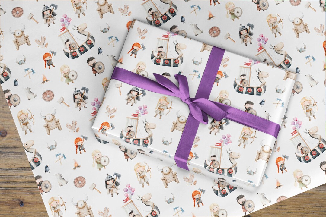 Viking Wrapping Paper - Custom Kids Birthday Gift Wrap - Nordic Party ...