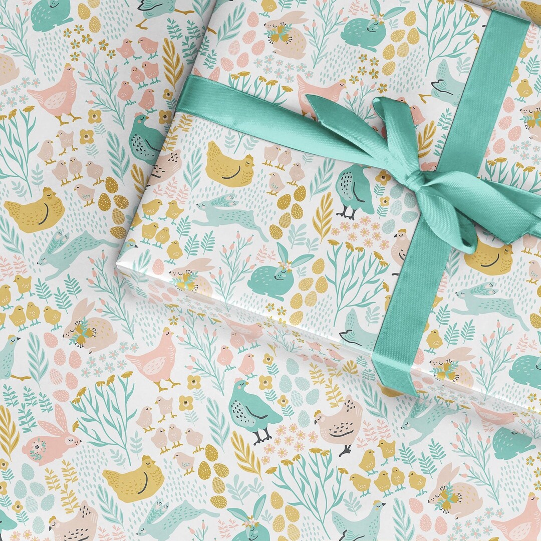 Easter Wrapping Paper: Chicken & Rabbit Design - Etsy UK