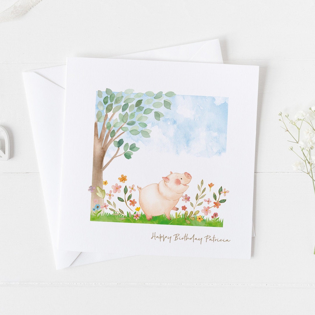 Watercolor Pig Birthday Card: Farm Animal Any Age Card - Etsy UK