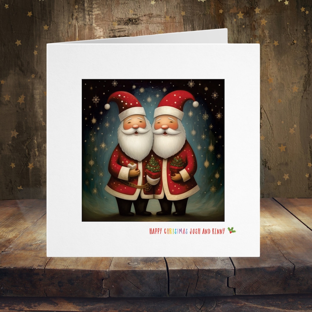 Gay Christmas Card Santa Claus Lgbtq Pride Gay Couple Men - Etsy