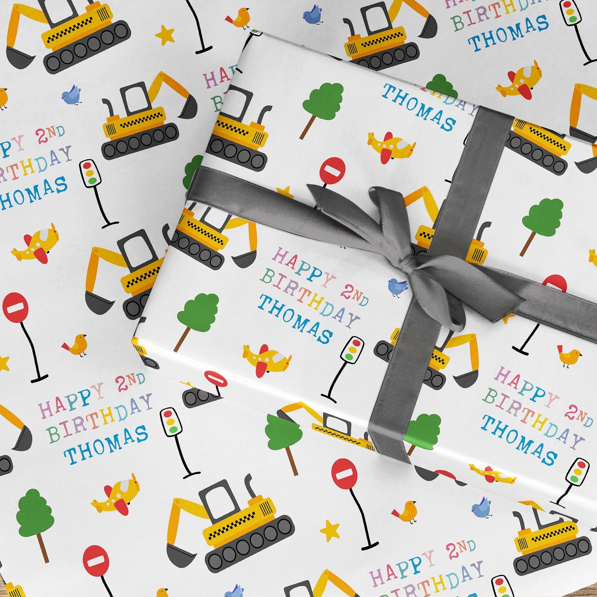 Any Age Personalised Digger Wrapping Paper Roll Construction - Etsy ...
