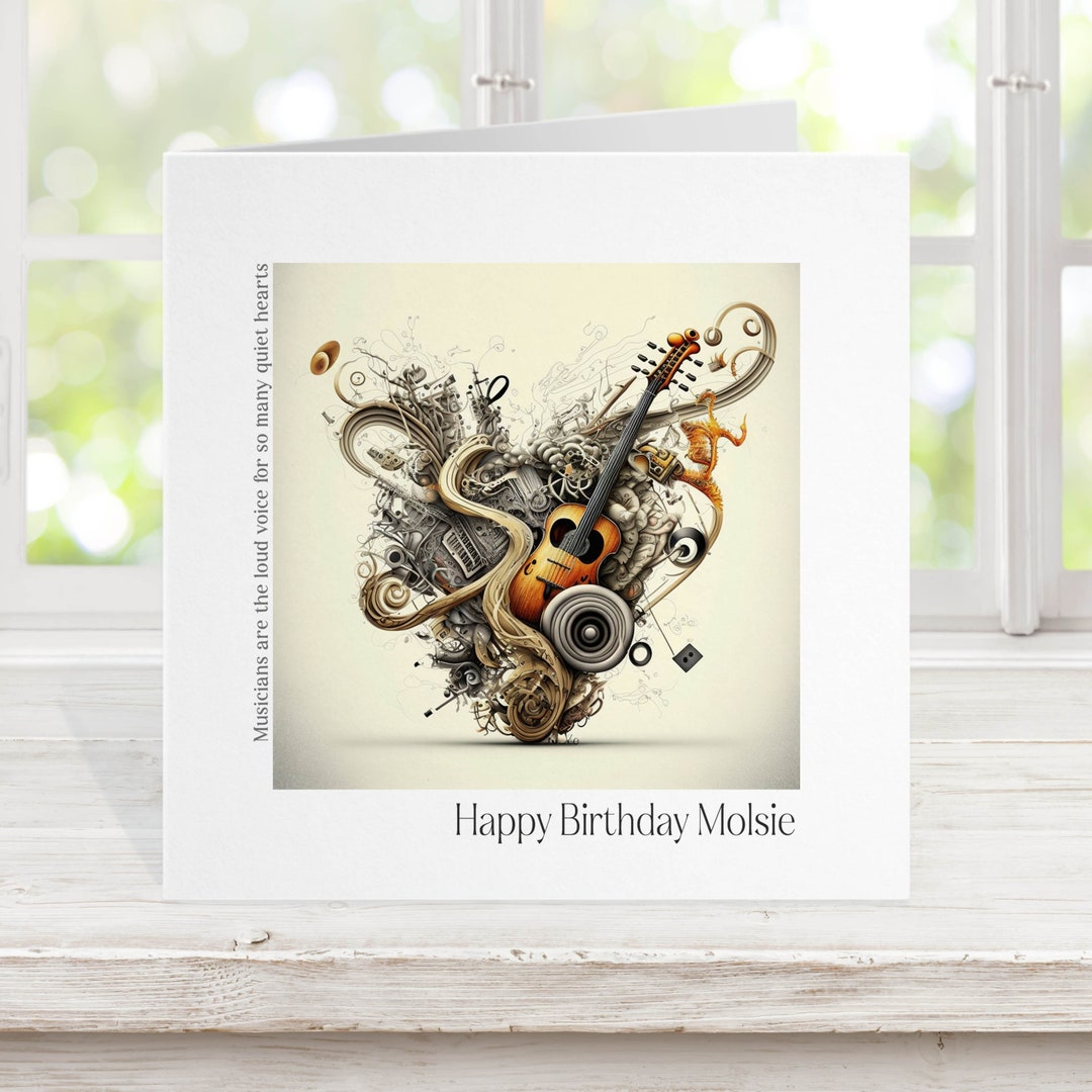 Music Birthday Card, Bass Guitar, Musical Musician Card, Birthday Card ...