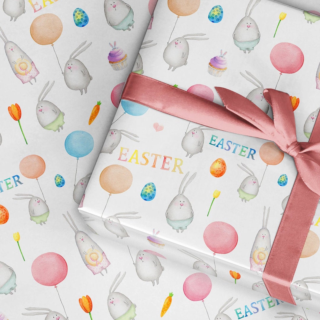 Happy Easter Bunny Wrapping Paper, Rabbit Design, Easter Wrapping Paper ...