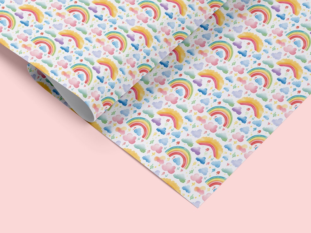 Rainbow Gift Wrapping Paper Roll: Pastel Clouds, Children's Birthday - Etsy