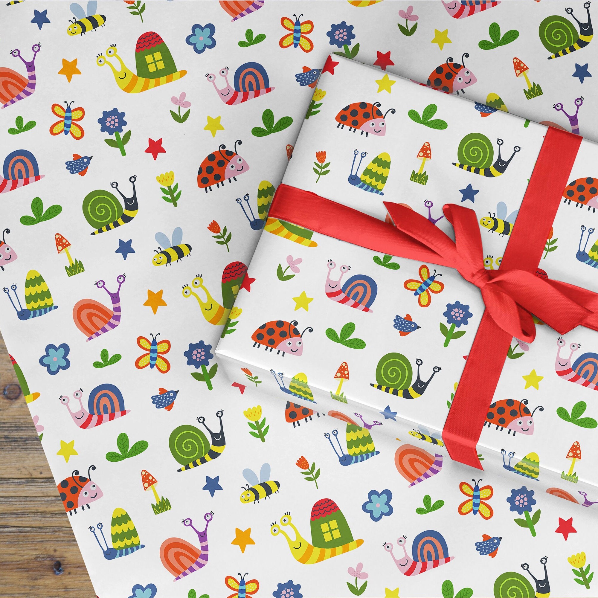 Bug Wrapping Paper Snail Kids Wrapping Paper Bright | Etsy