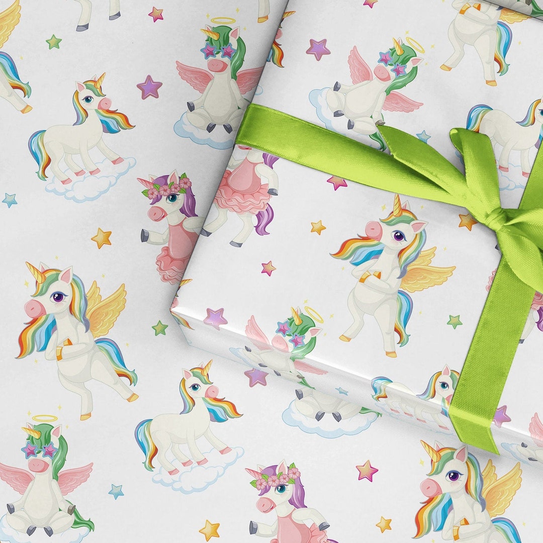 Unicorn Wrapping Paper, Childrens Unicorns Rainbow Wrapping Paper ...