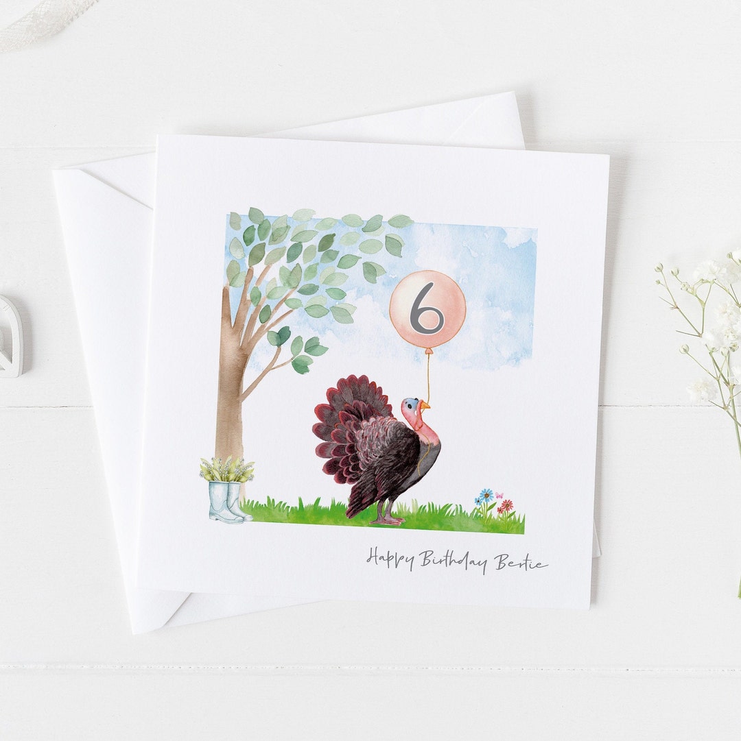 Personalized Turkey Birthday Card: Watercolor Farm Animal - Etsy